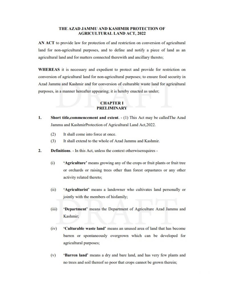 AJK PROTECTION OF AGRICULTURAL LAND ACT, 2022 – Agricultureajk AJK